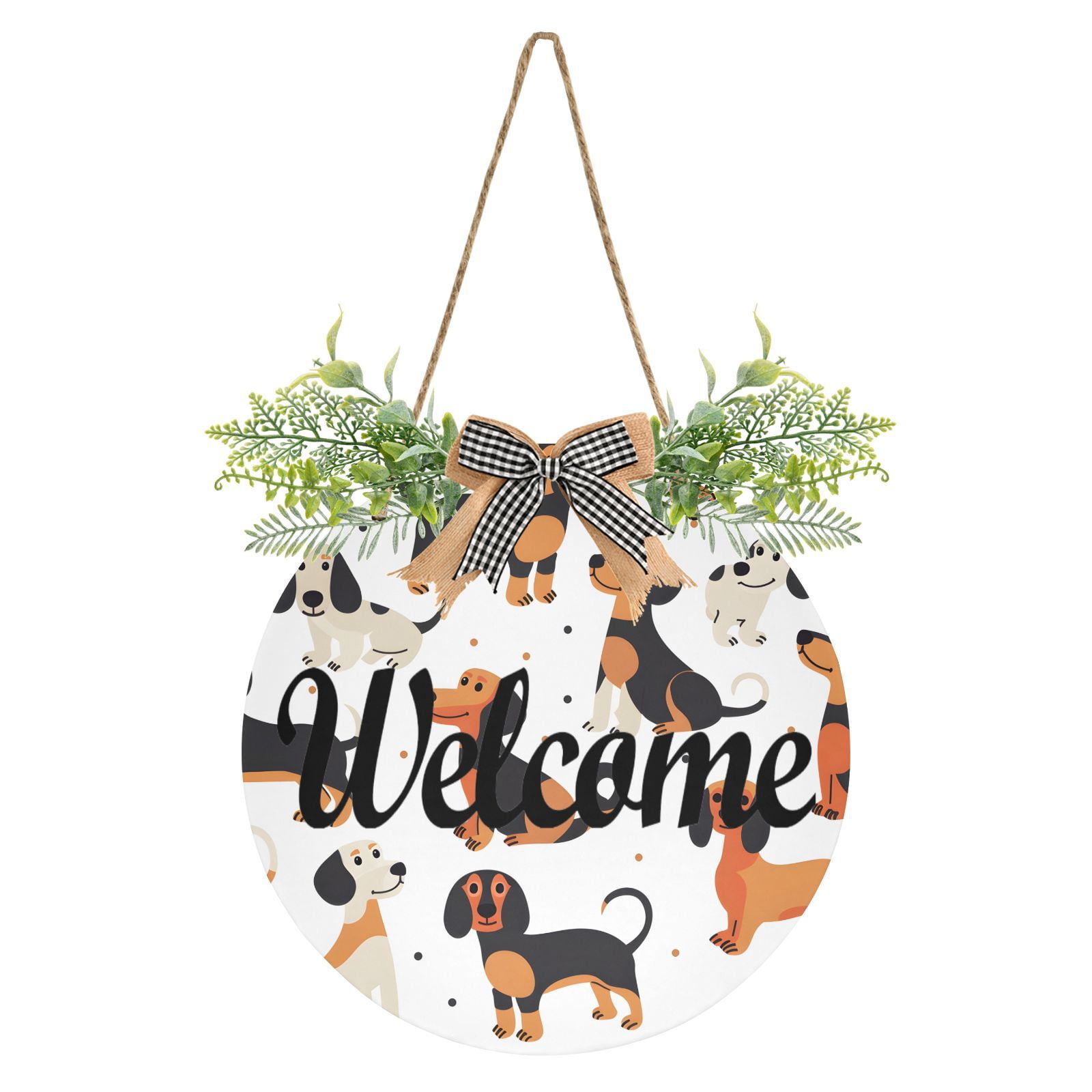 Cartoon Happy Dachshund Dogs Welcome Sign for Front Door Wreath Door ...