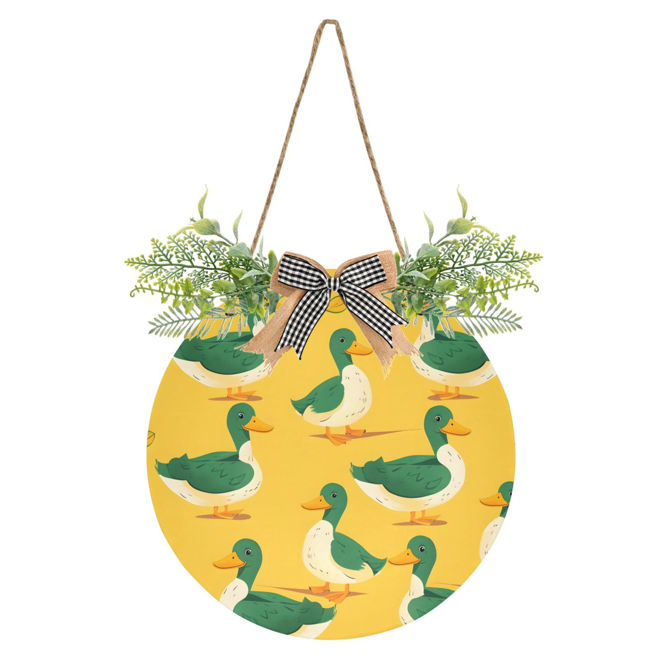 Cartoon Happy Duck Welcome Front Door Sign Round 12 inch Porch Hanging ...