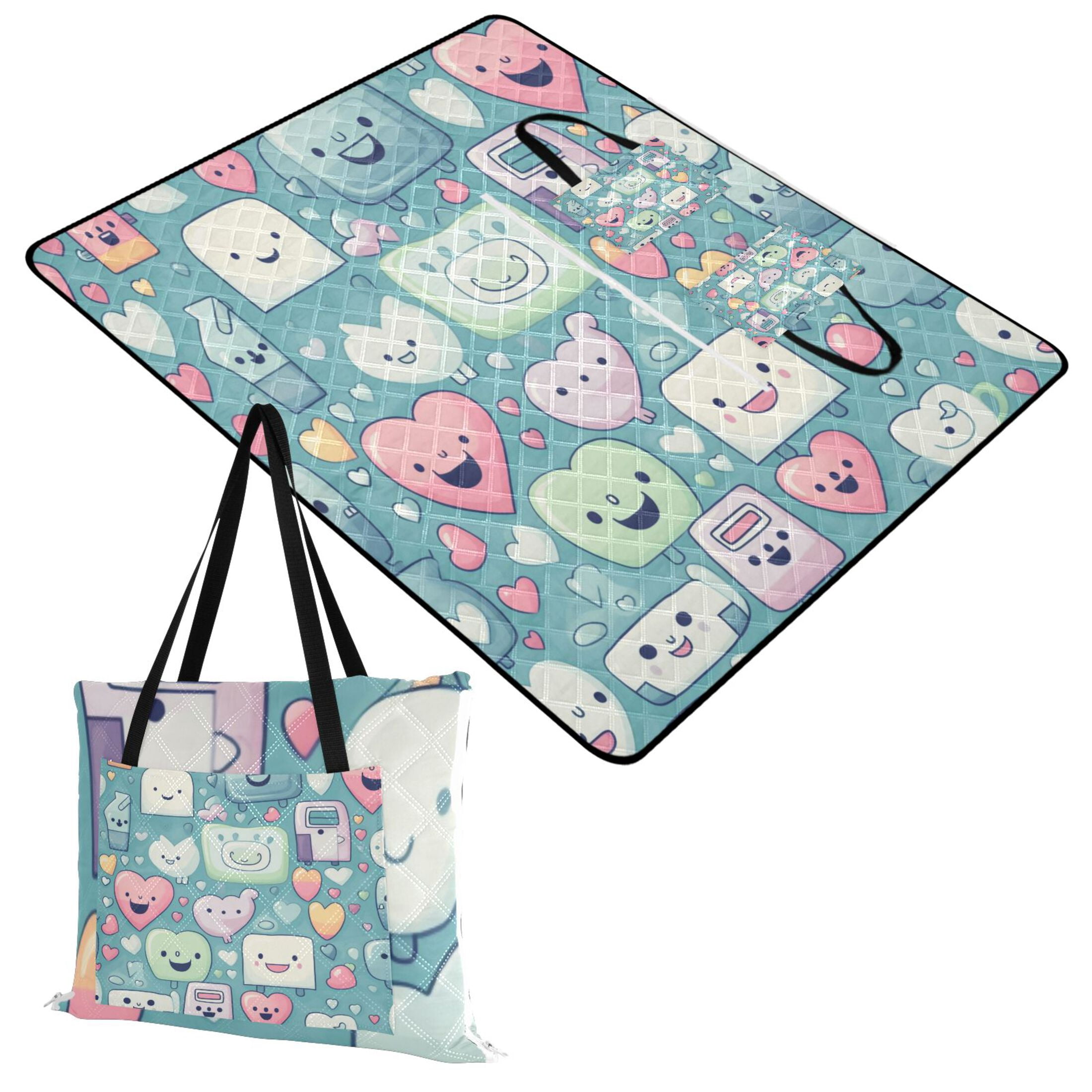 Cartoon Happy Heart and Square Extra Large Picnic Beach Blanket ...