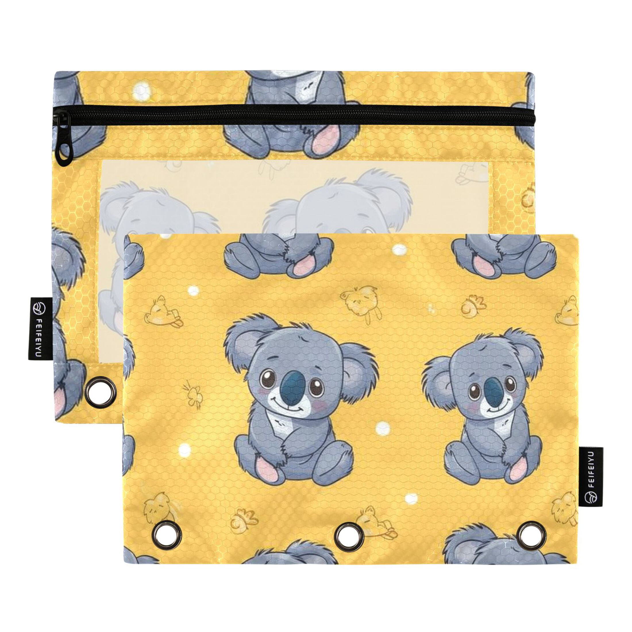 Cartoon Happy Koalas 2 Pack Pencil Pouch for 3 Ring Binder Smooth ...