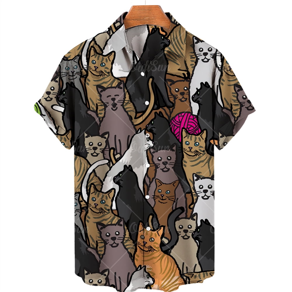Cartoon Hawaiian Shirt For Men's Animals Summer Short Sleeve Heren ...