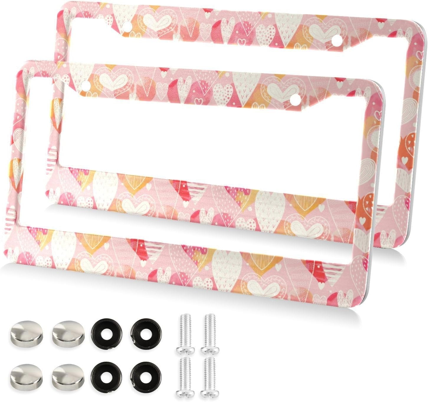 Cartoon Heart License Plate Frame - 2 Pack Universal Stainless Steel ...