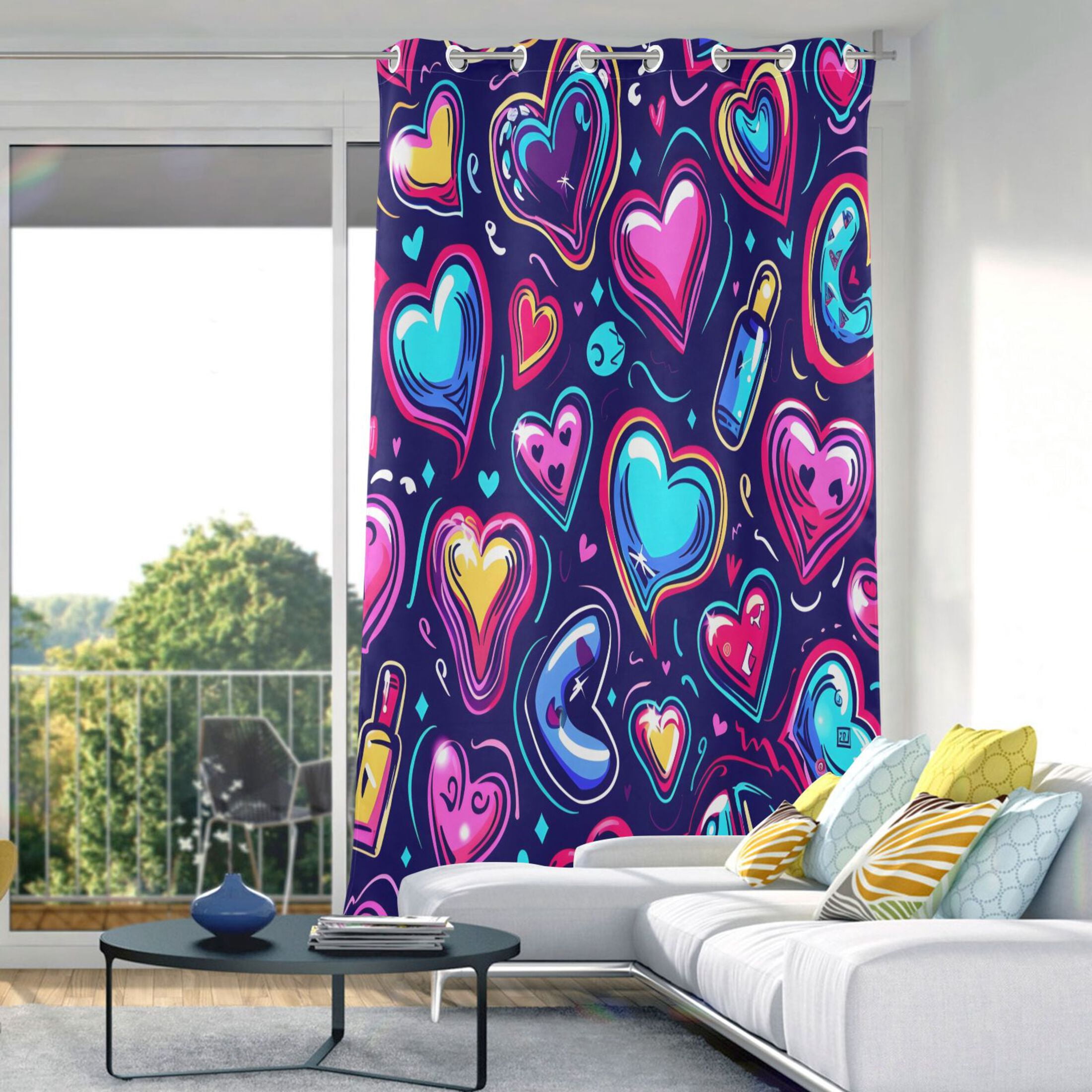 Cartoon Hearts Blackout Curtains 84"x52" Thermal Insulated Curtain 1 ...