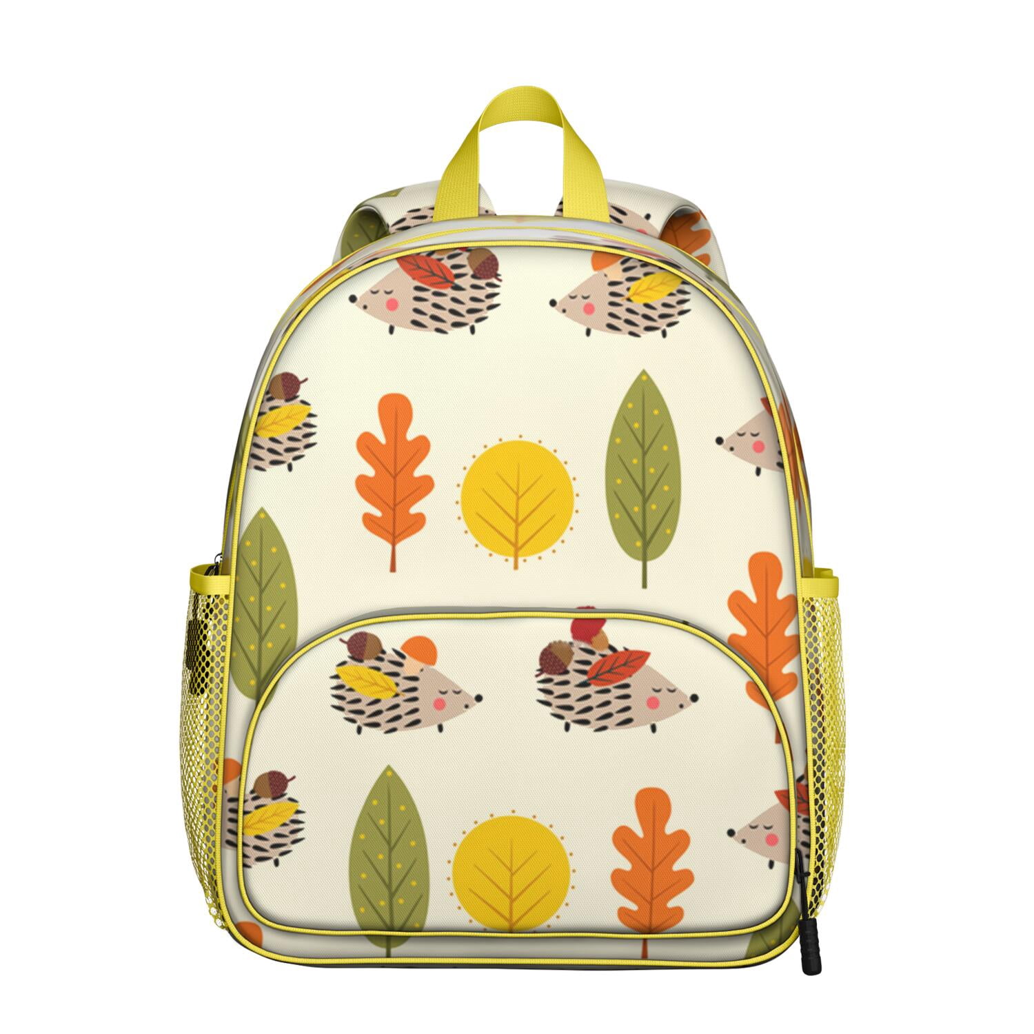 Cartoon Hedgehog Floral Student Backpack – Cute Forest Night Scene with ...