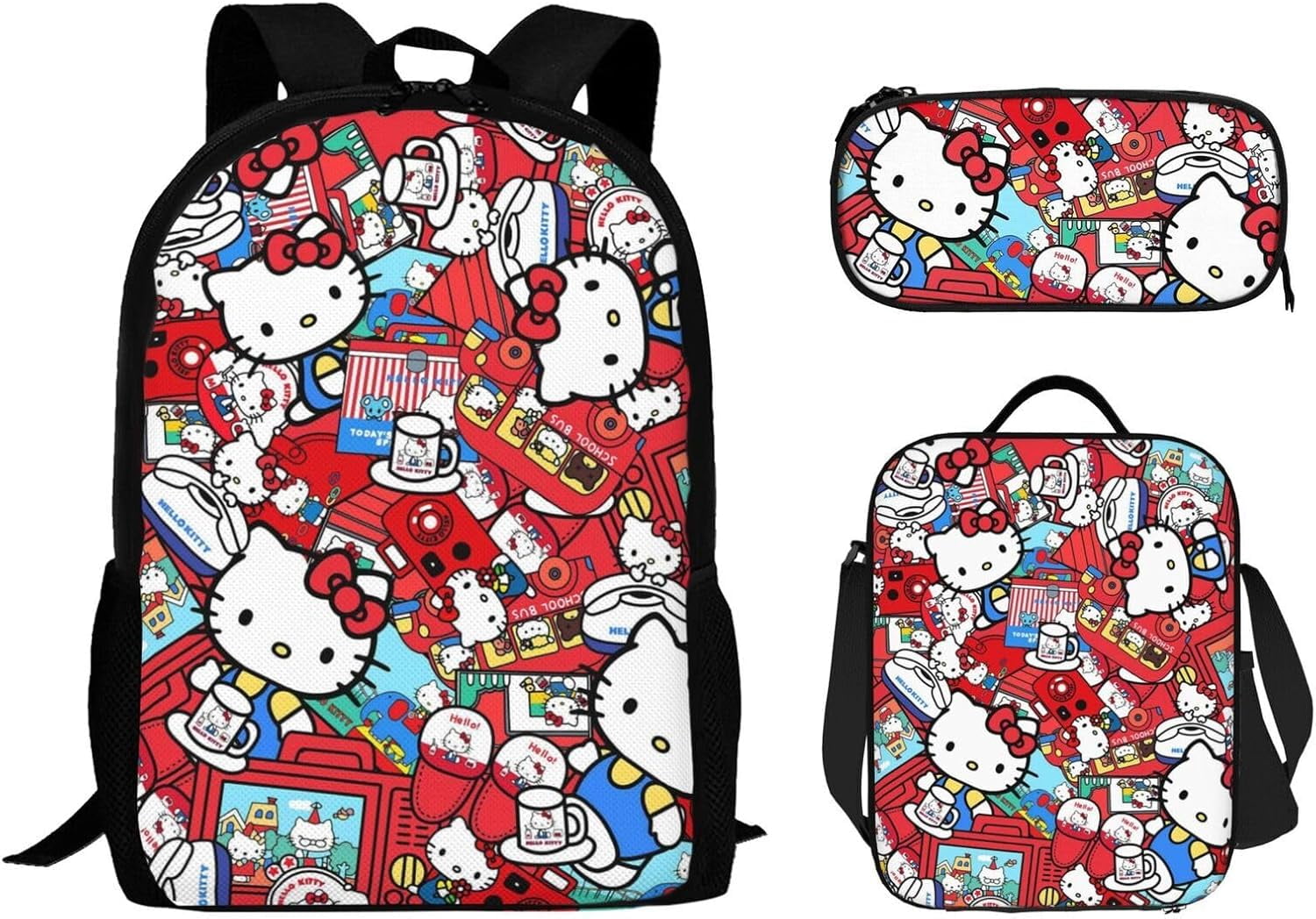 Cartoon Hello Backpack Kitty Cat Backpack with Pencil Pouch and ...