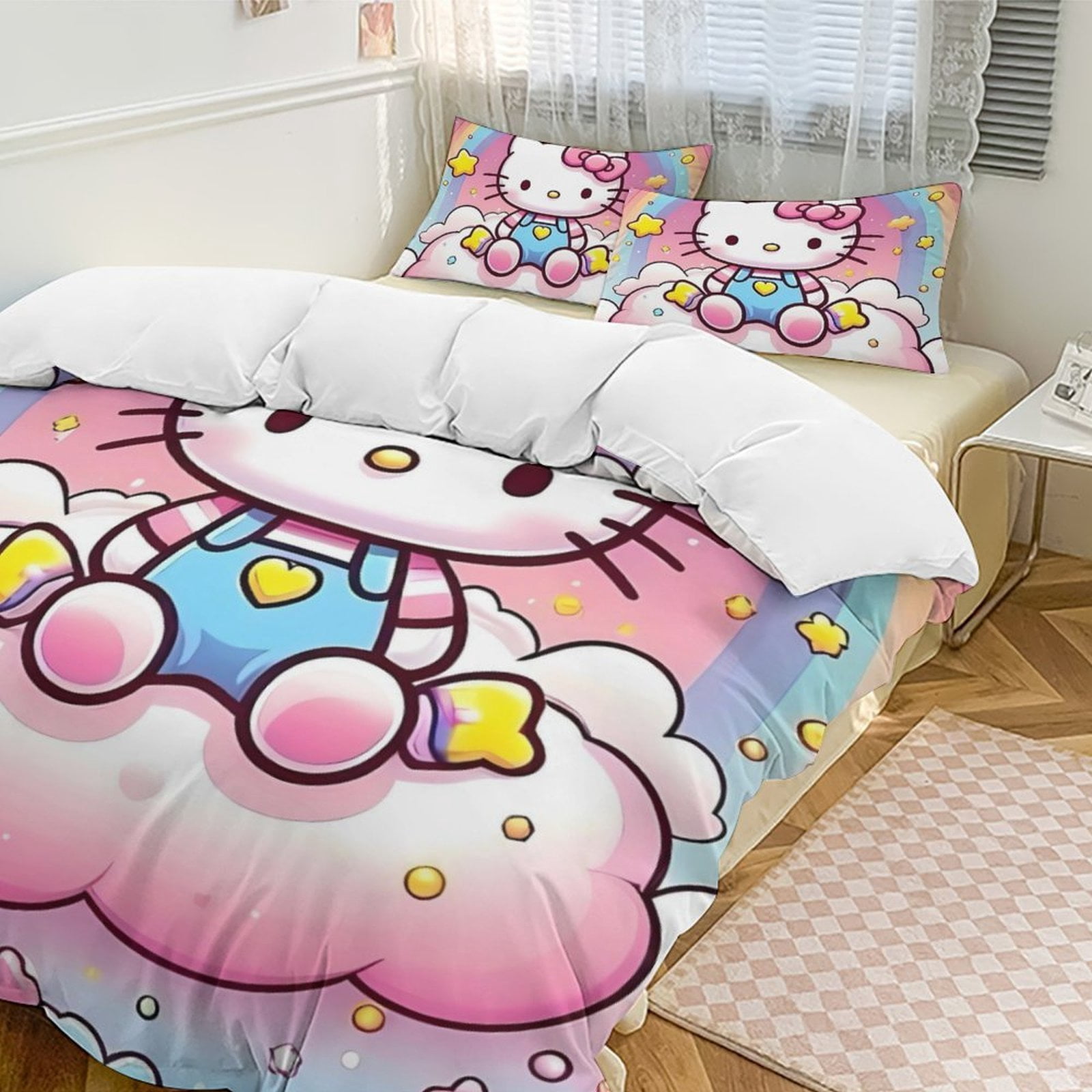 Cartoon Hello Kawaii Cat Bedding Set 3 Piece, 1 Printing Duvet Cover ...