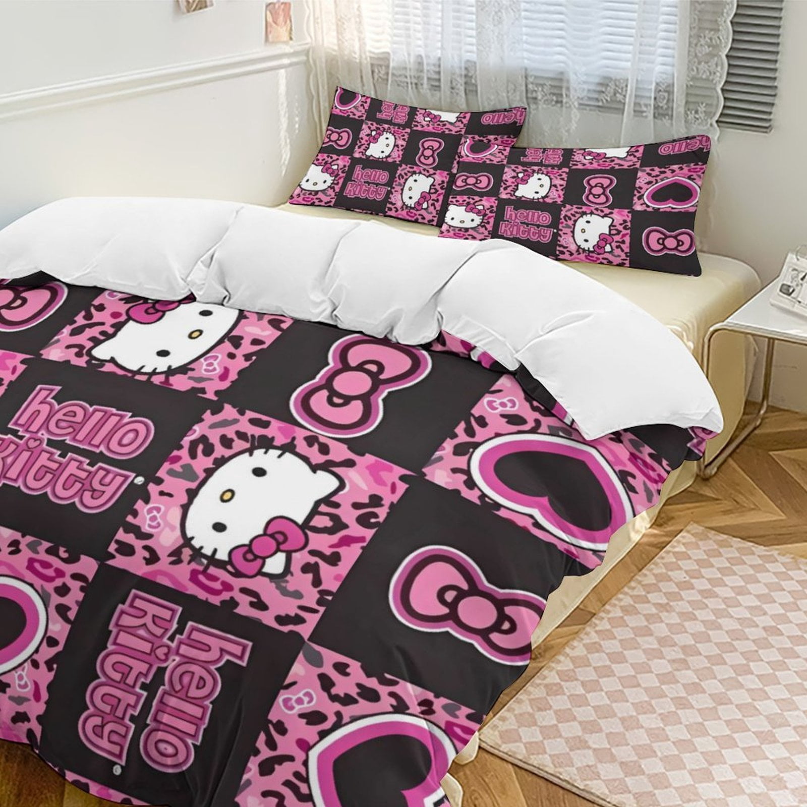 Cartoon Hello Kawaii Cat Bedding Set 3 Piece, 1 Printing Duvet Cover ...