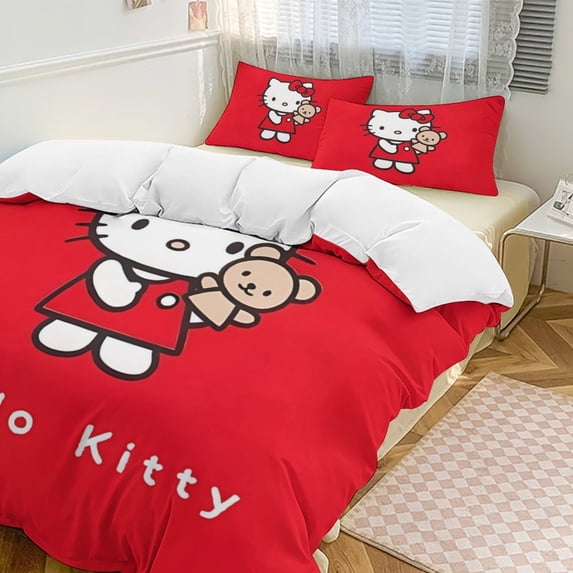 Cartoon Hello Kawaii Cat Bedding Set 3 Piece, 1 Printing Duvet Cover ...