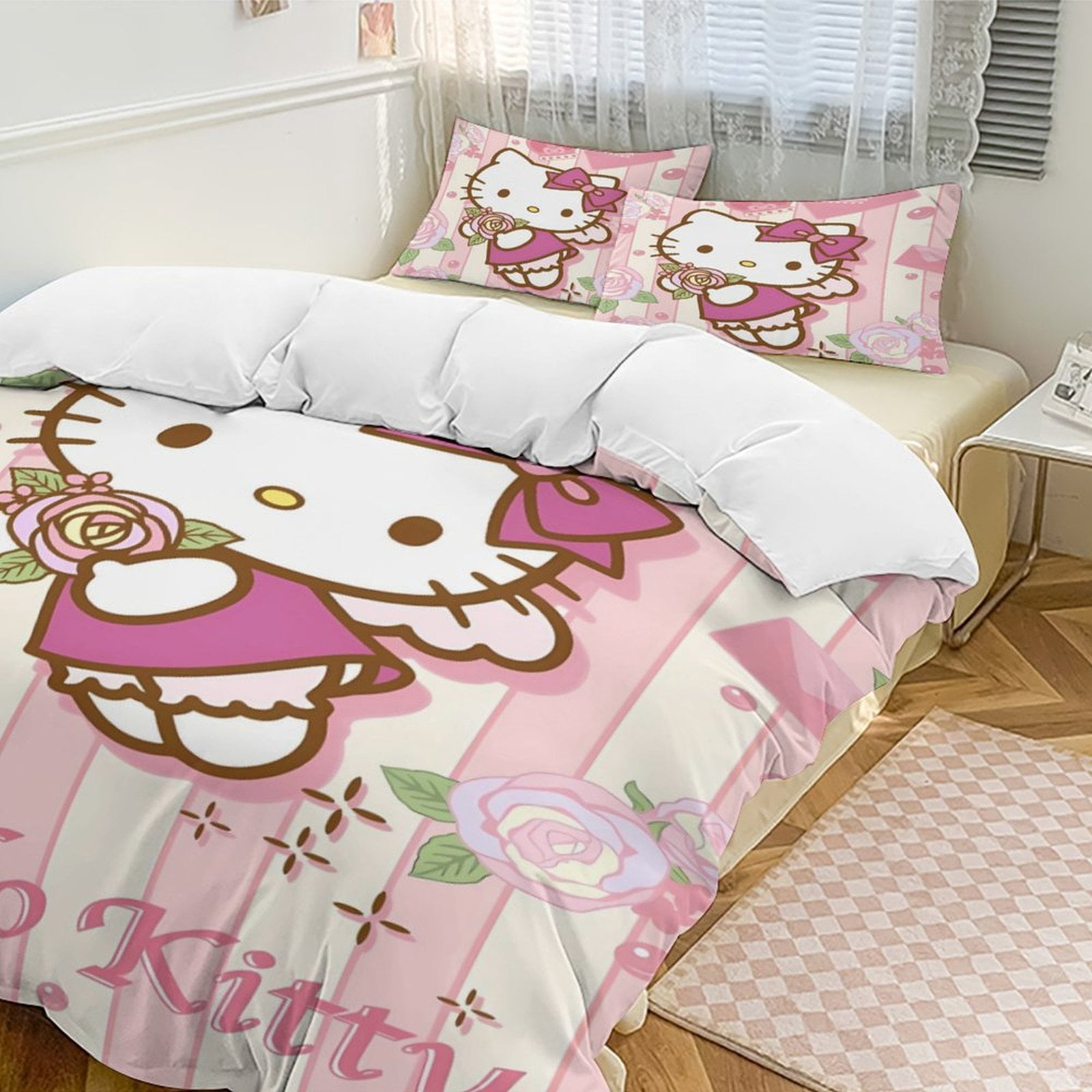 Cartoon Hello Kawaii Cat Bedding Set 3 Piece, 1 Printing Duvet Cover ...