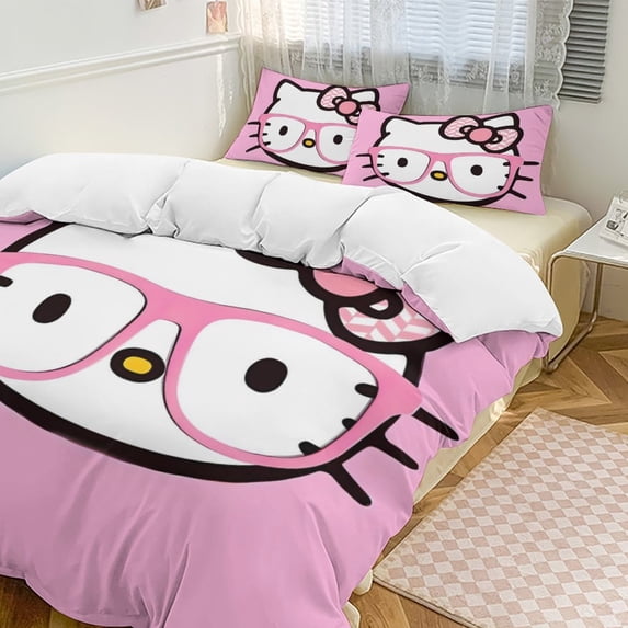 Cartoon Hello Kawaii Cat Bedding Set 3 Piece, 1 Printing Duvet Cover ...
