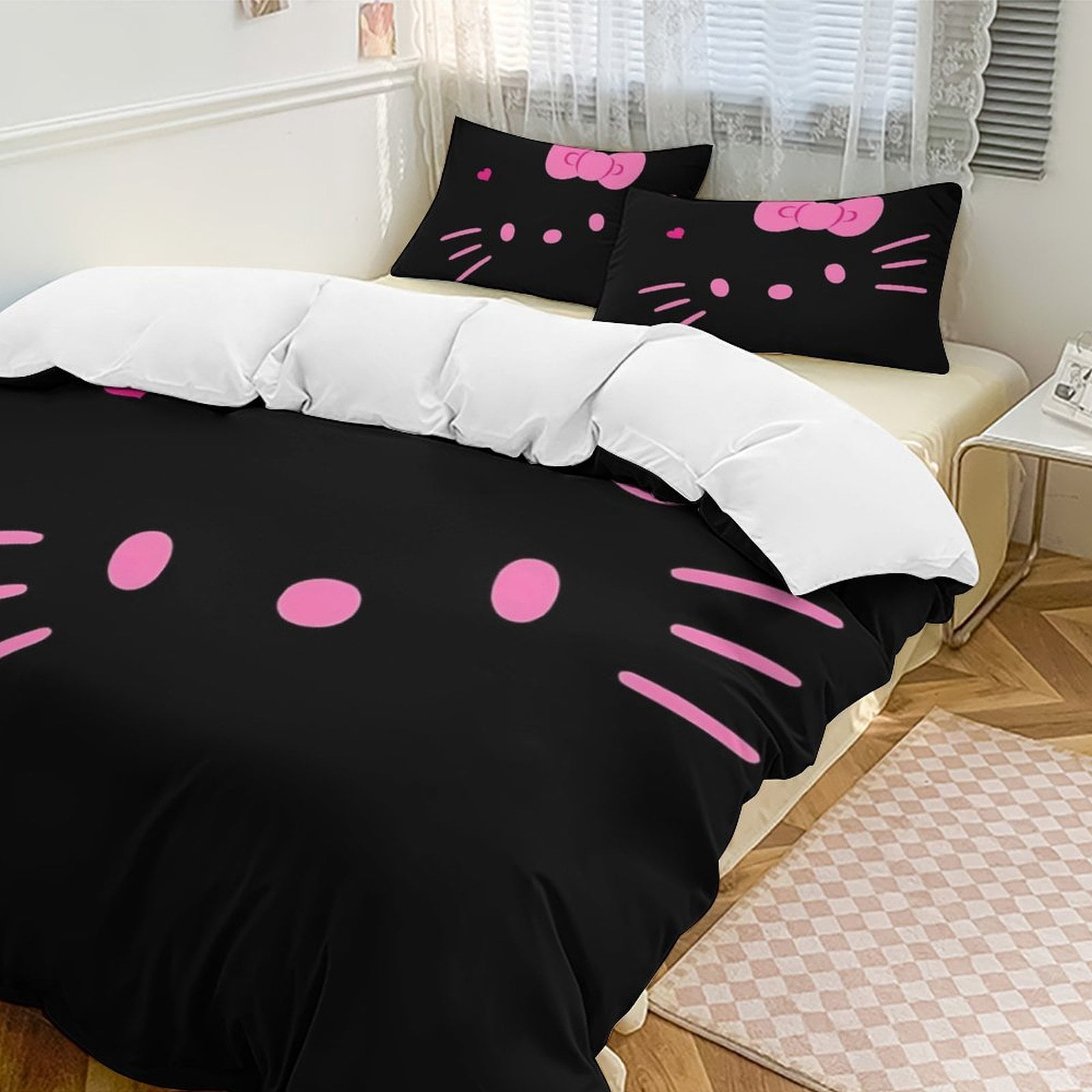 Cartoon Hello Kawaii Cat Bedding Set 3 Piece, 1 Printing Duvet Cover ...