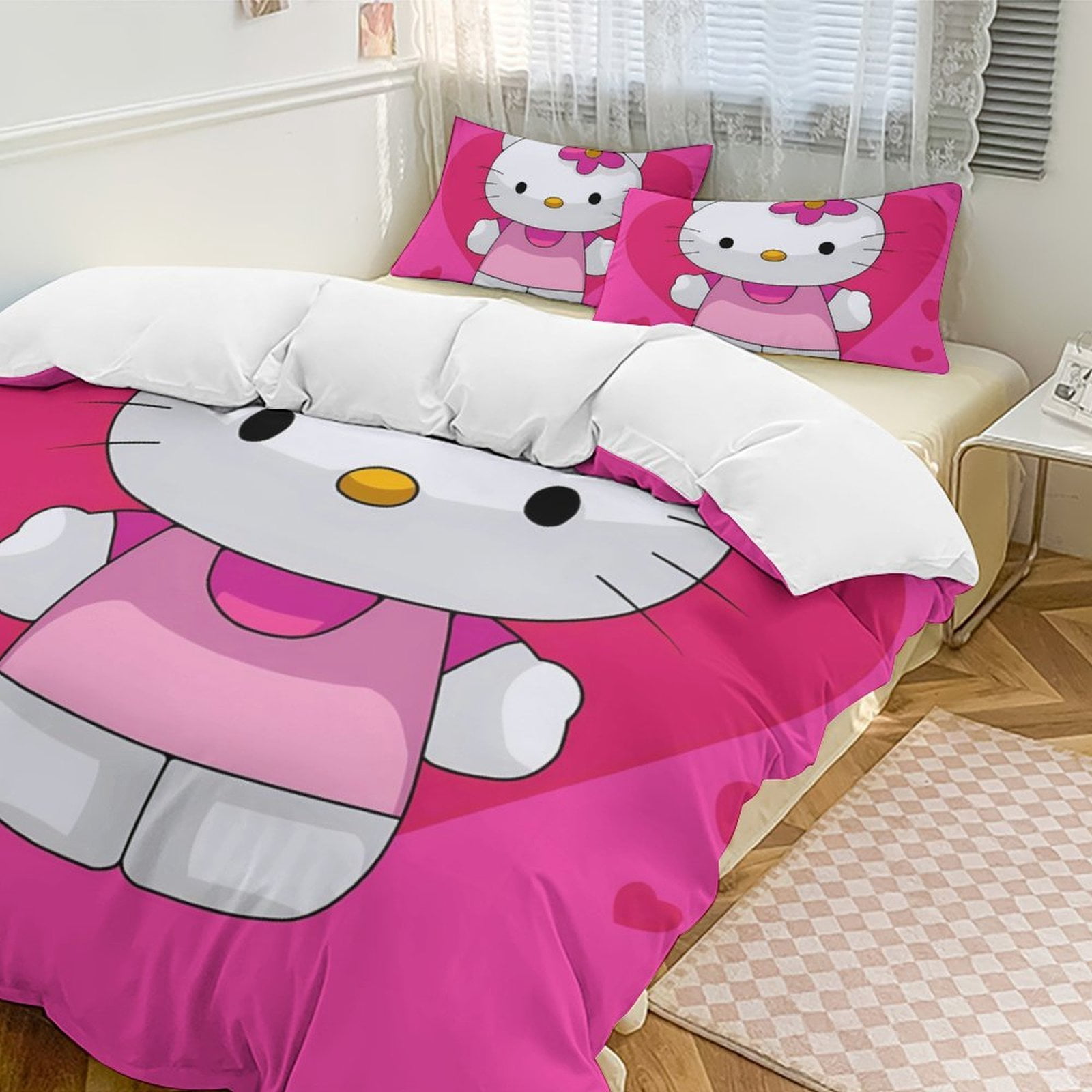 Cartoon Hello Kawaii Cat Bedding Set 3 Piece, 1 Printing Duvet Cover ...