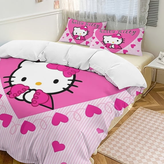 Cartoon Hello Kawaii Cat Bedding Set 3 Piece, 1 Printing Duvet Cover ...