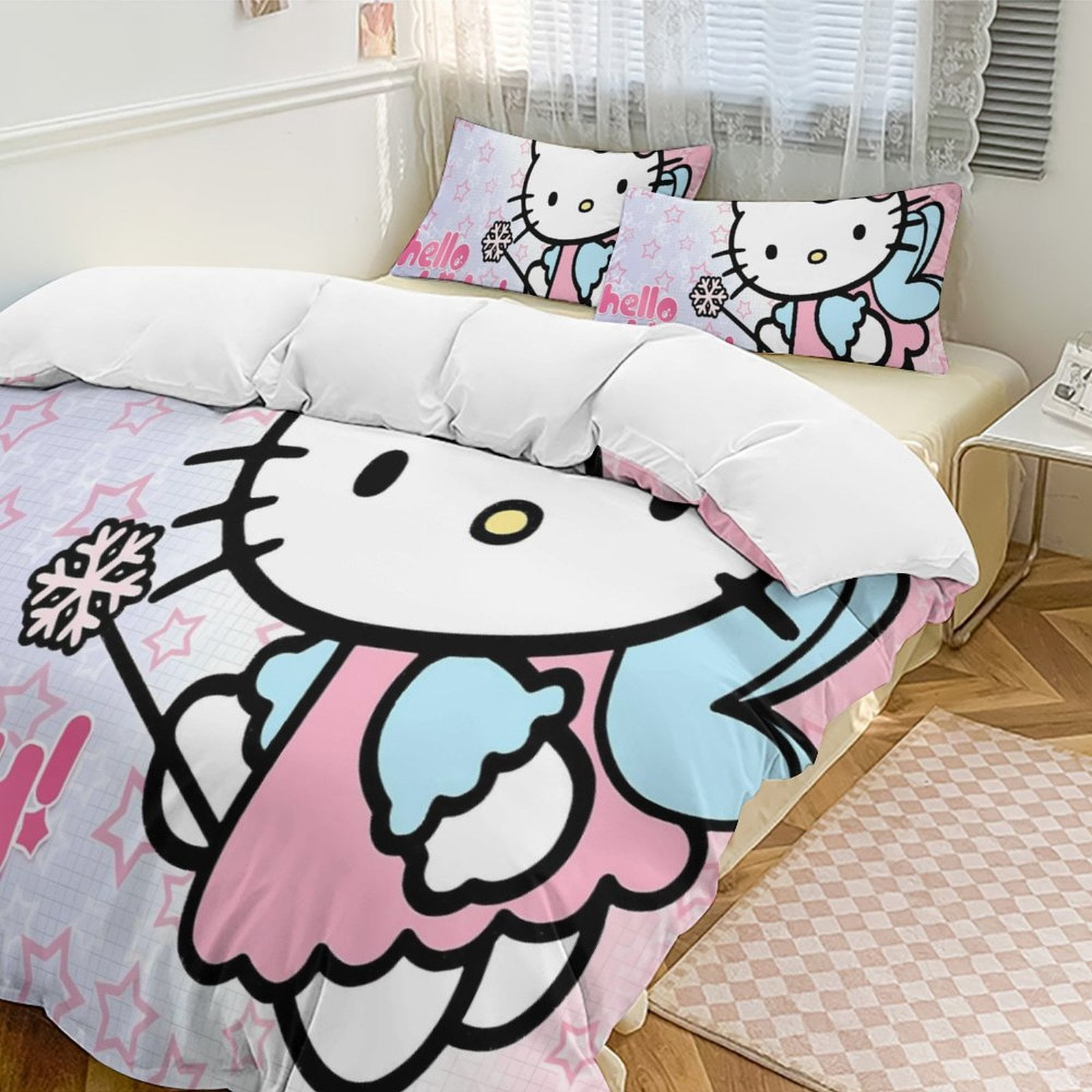 Cartoon Hello Kawaii Cat Bedding Set 3 Piece, 1 Printing Duvet Cover ...