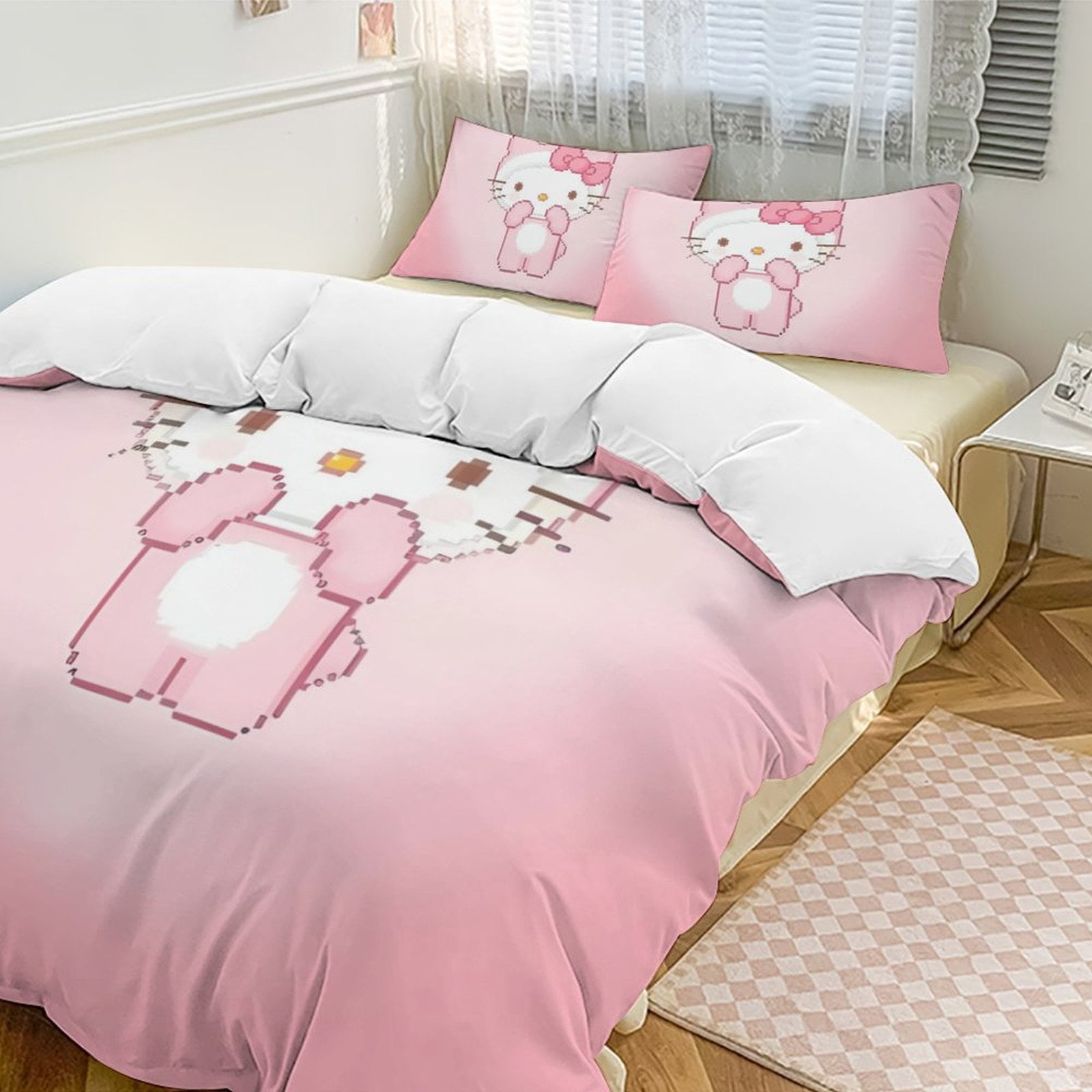 Cartoon Hello Kawaii Cat Bedding Set 3 Piece, 1 Printing Duvet Cover ...