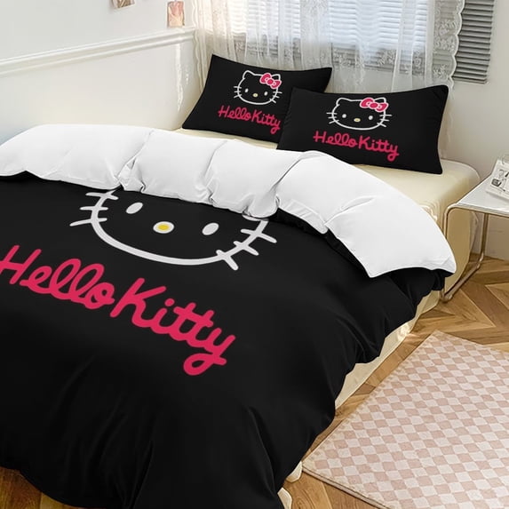 Cartoon Hello Kawaii Cat Bedding Set 3 Piece, 1 Printing Duvet Cover ...
