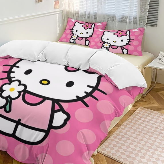 Cartoon Hello Kawaii Cat Bedding Set 3 Piece, 1 Printing Duvet Cover ...