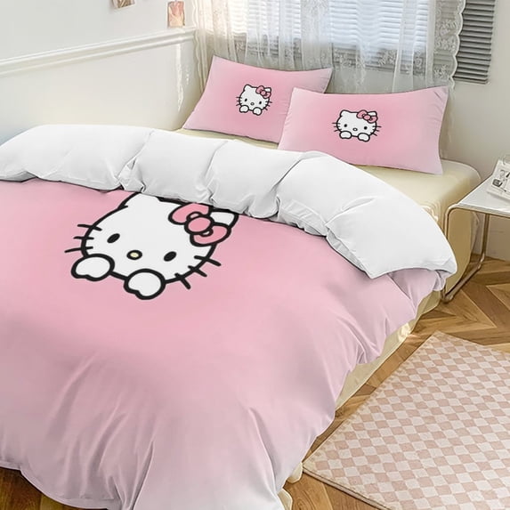 Cartoon Hello Kawaii Cat Bedding Set 3 Piece, 1 Printing Duvet Cover ...