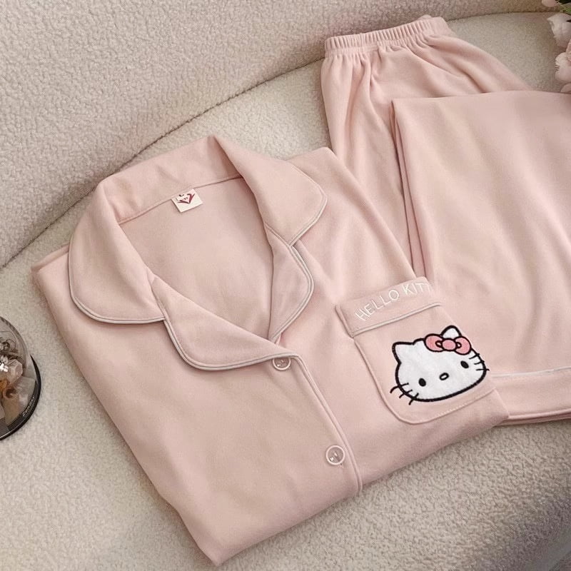 Cartoon Hello Kitty 2Pcs Women Pajamas Suit Sanrio Anime Kawaii Winter ...