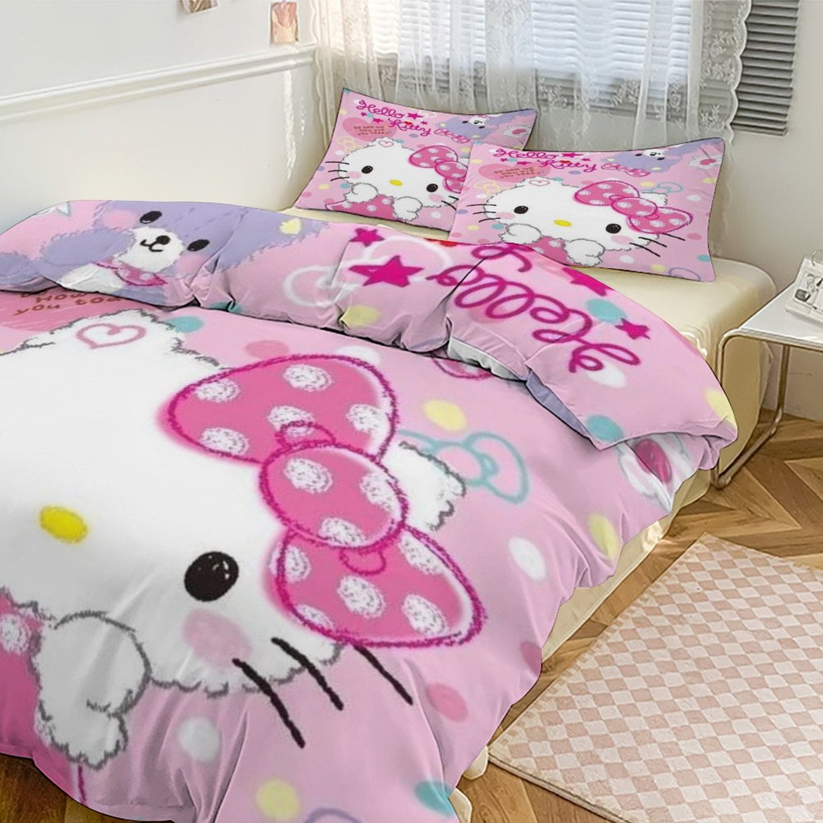 Cartoon Hello Kitty 3 Piece Bed Set Warm And Comfortable Bedding Set102 ...