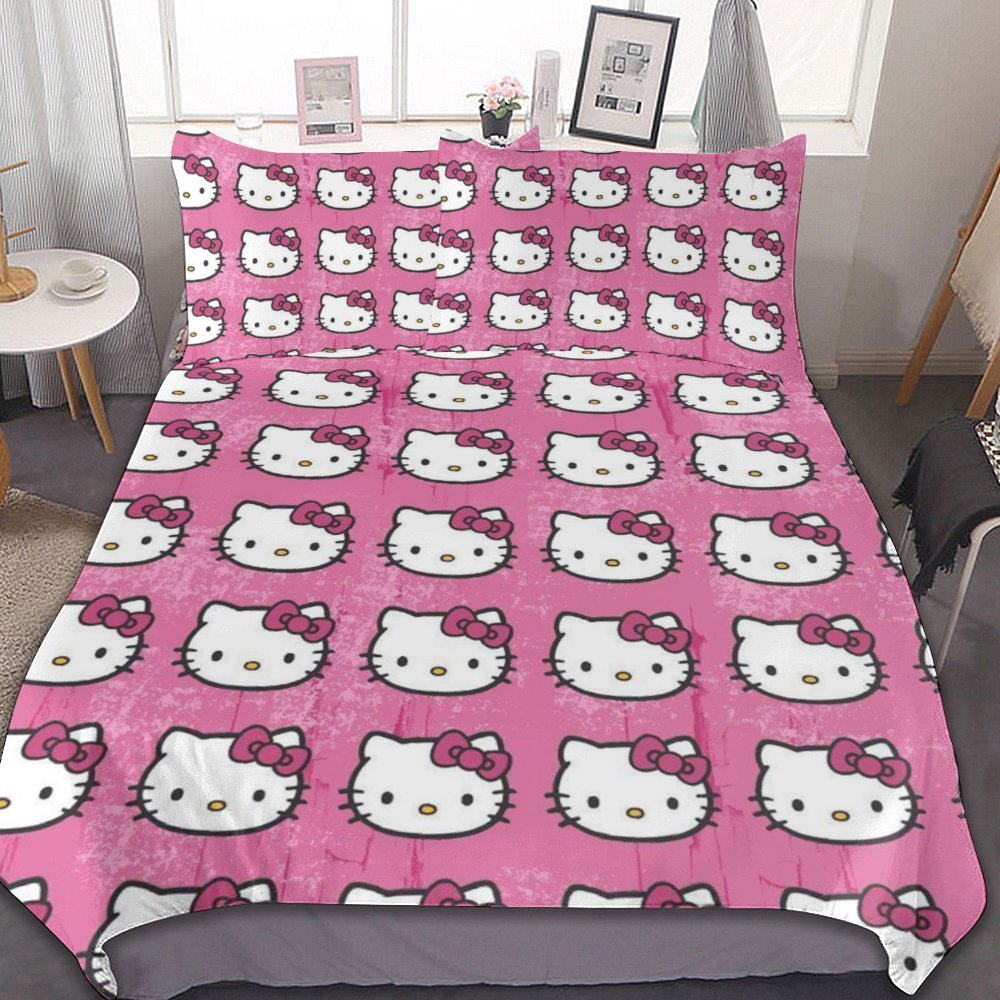 Cartoon Hello Kitty 3-Piece Bed Set Warm and Comfortable Kawaii Bedding ...