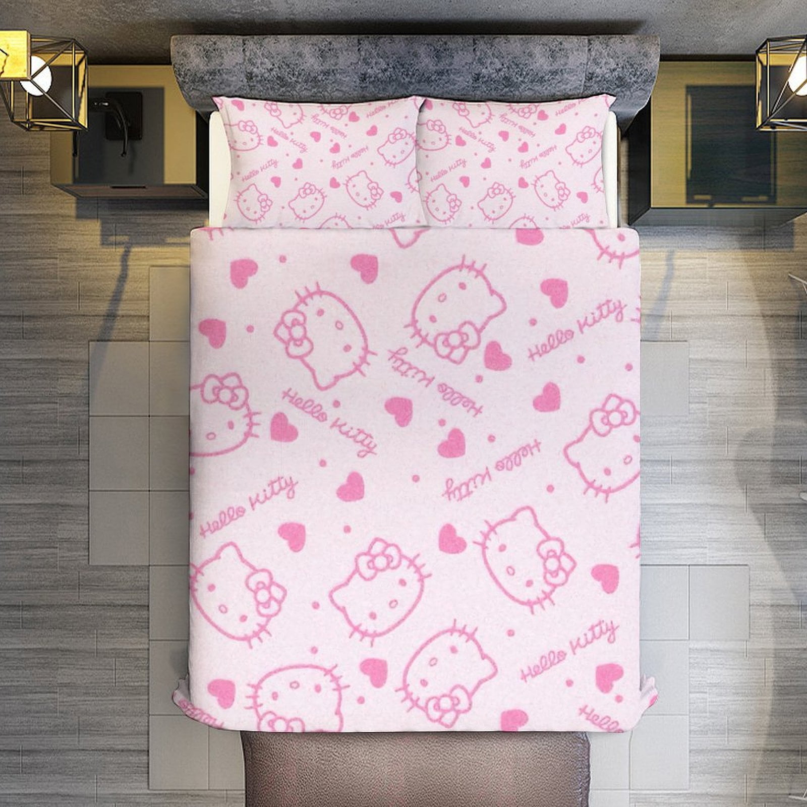 Cartoon Hello Kitty 3 Pieces Duvet Cover Set Full Size Super Soft Fade ...