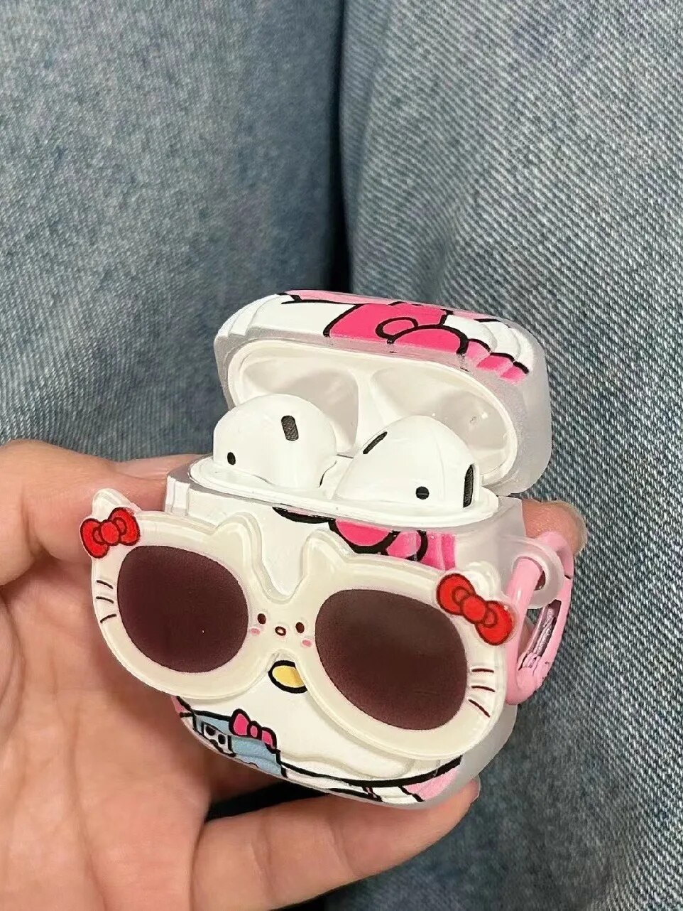 Cartoon Hello Kitty 3D Glasses Bow Case for AirPods 1 2 3 Pro 2 Earphone Soft Silicone ...