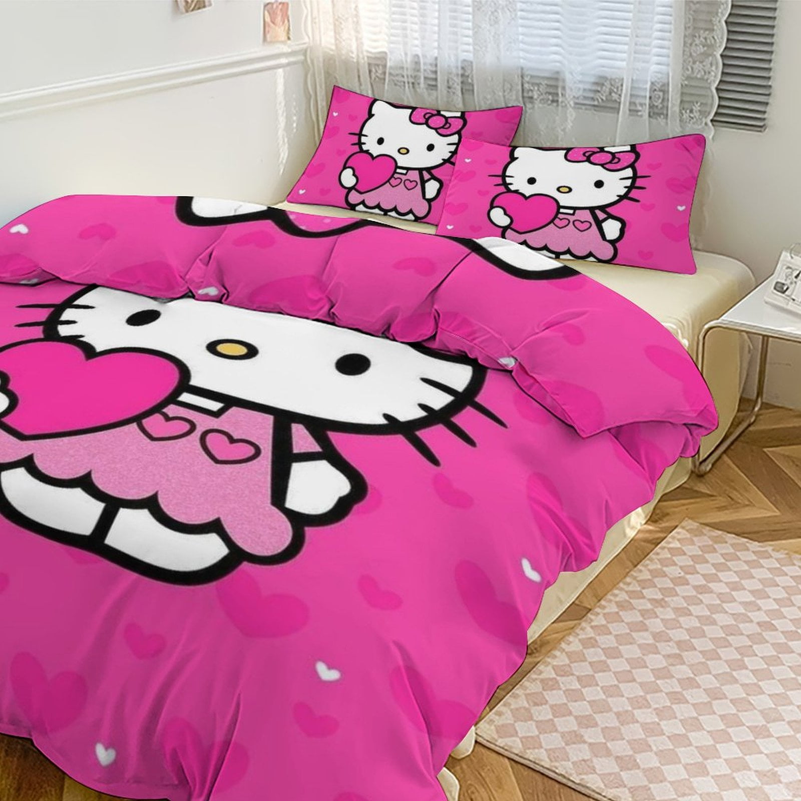 Cartoon Hello Kitty Bedding Sets Bed Duvet Cover Lightweight 3 Piece ...