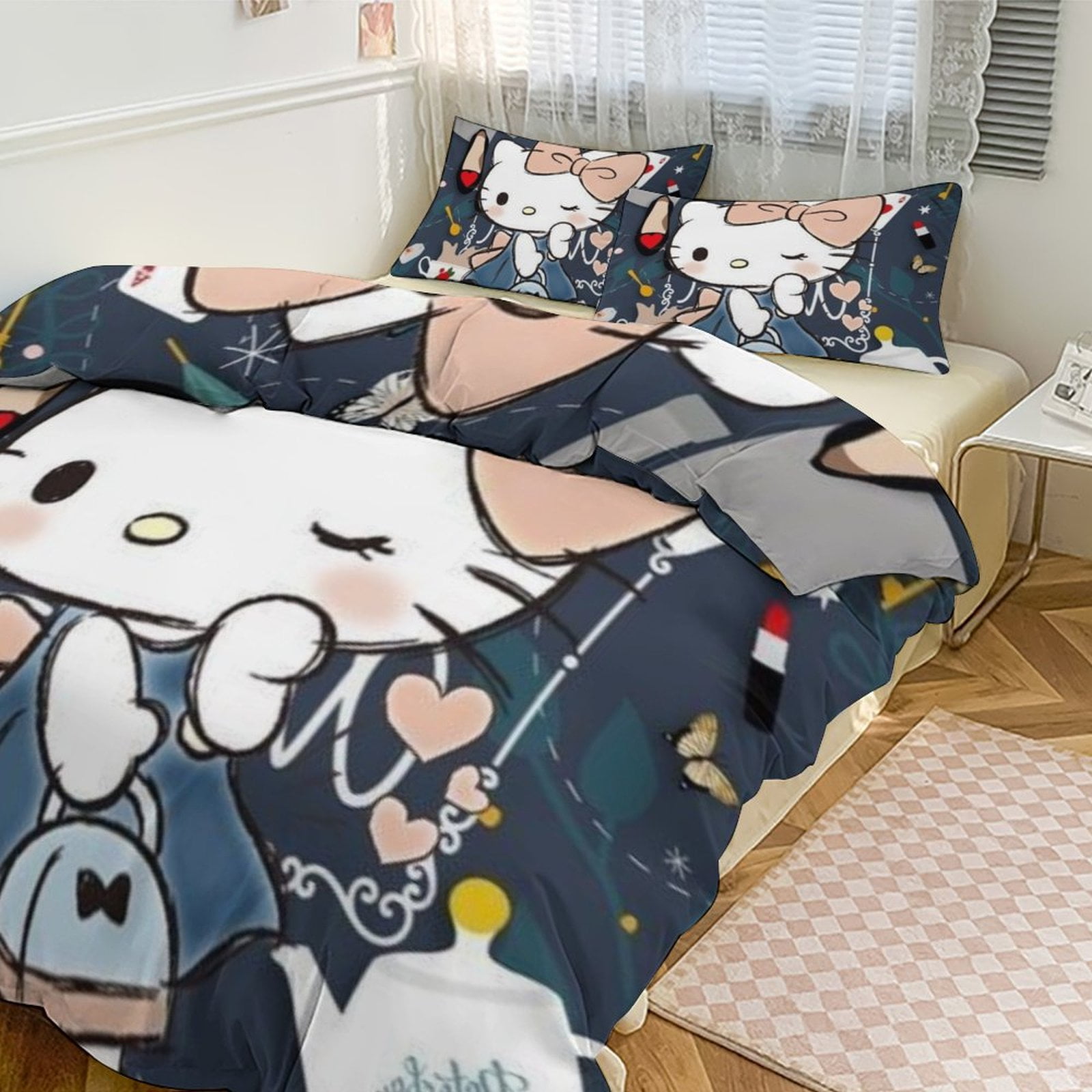 Cartoon Hello Kitty Comforter 3-Piece Bed Sheets Warm Kawaii Bedding ...