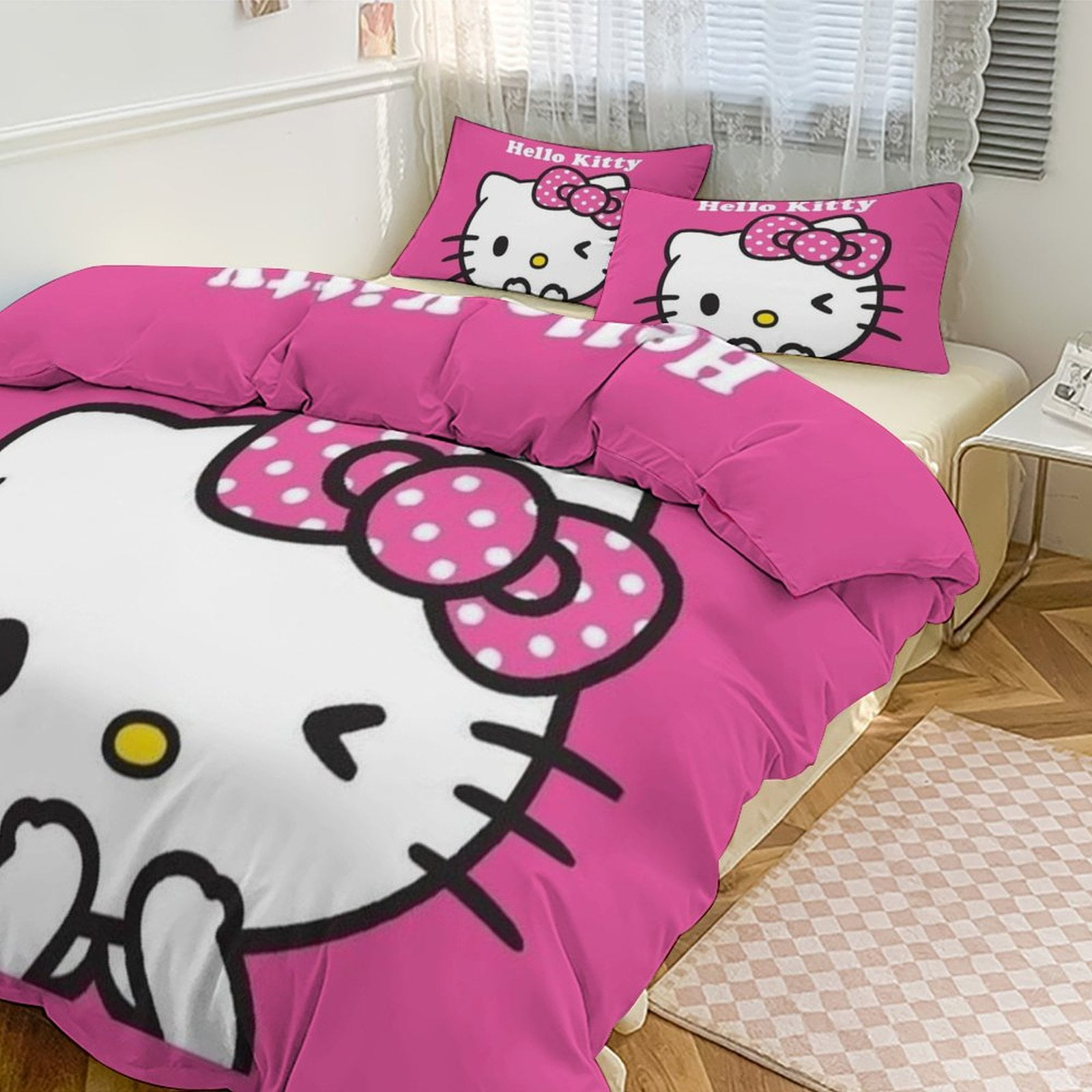 Cartoon Hello Kitty Comforter 3-Piece Bed Sheets Warm Kawaii Bedding ...
