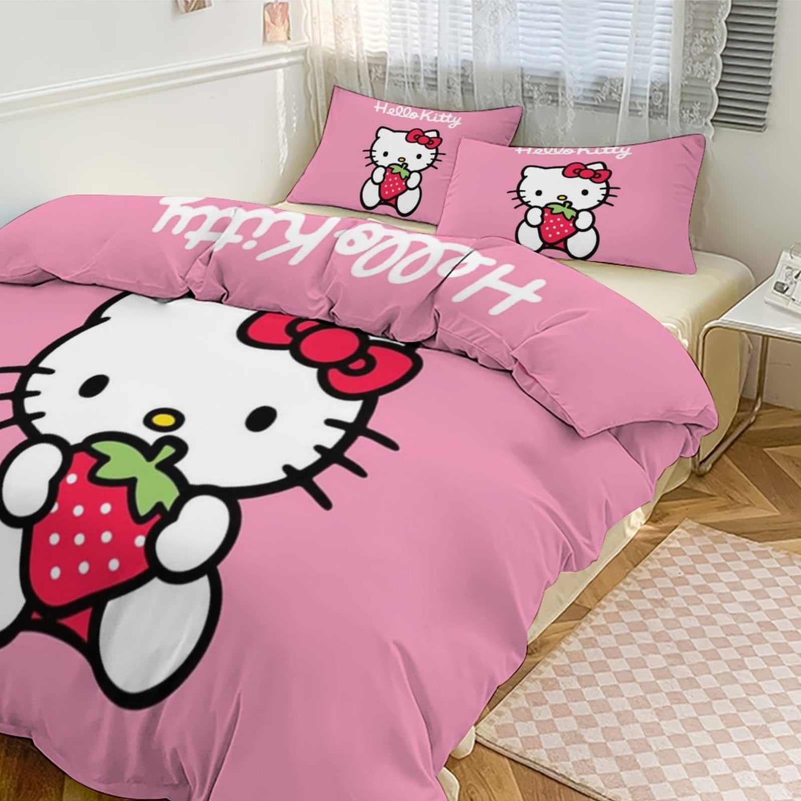 YYSDS Cartoon Hello Kitty Bedding Set, 3-Piece Comforter and Pillowcase ...