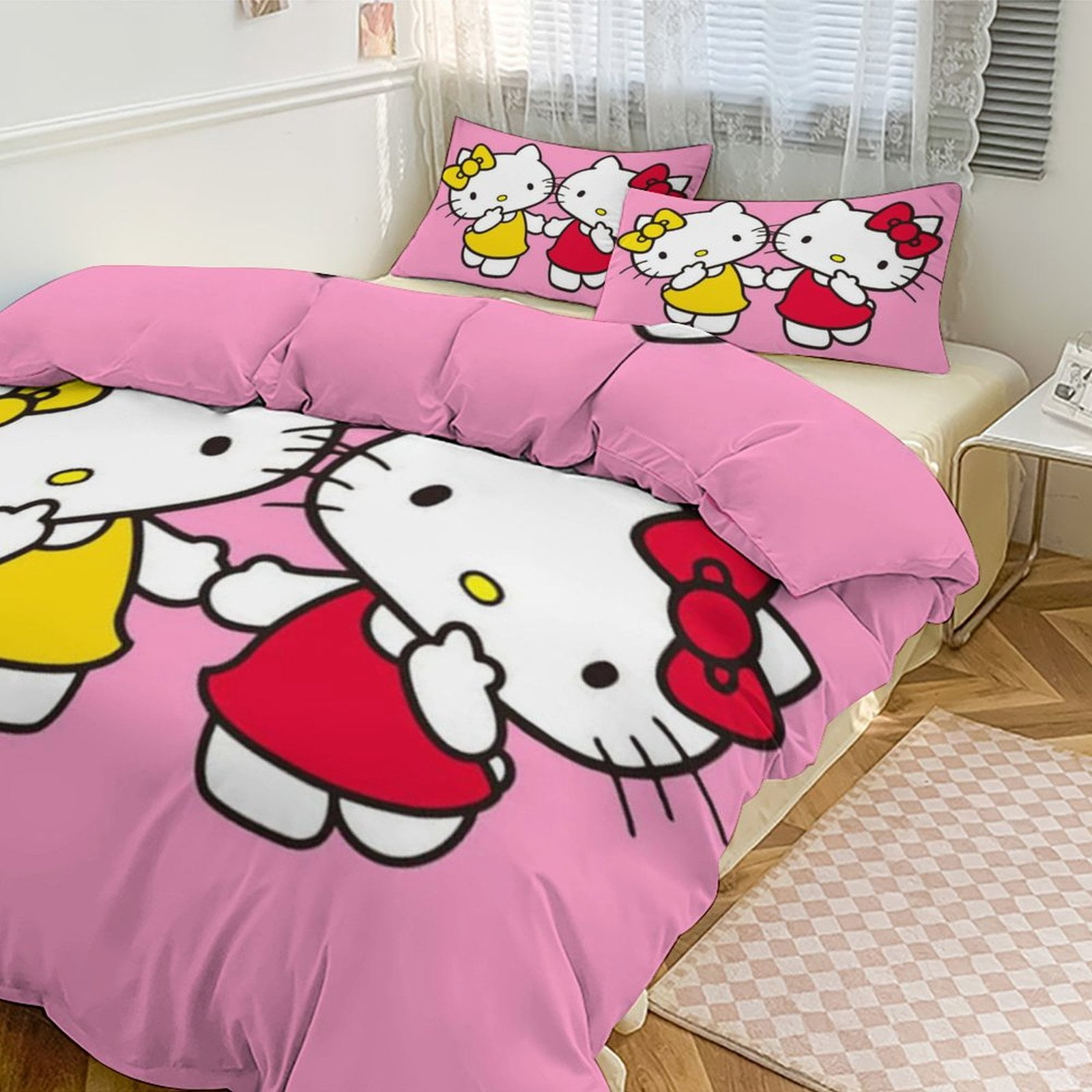 Cartoon Hello Kitty Comforter Take A Walk 3-Piece Bed Sheets Warm ...