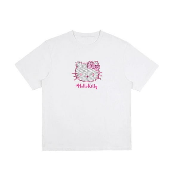 Cartoon Hello Kitty Cotton T-Shirt Sanrio Anime Women Short Sleeve ...