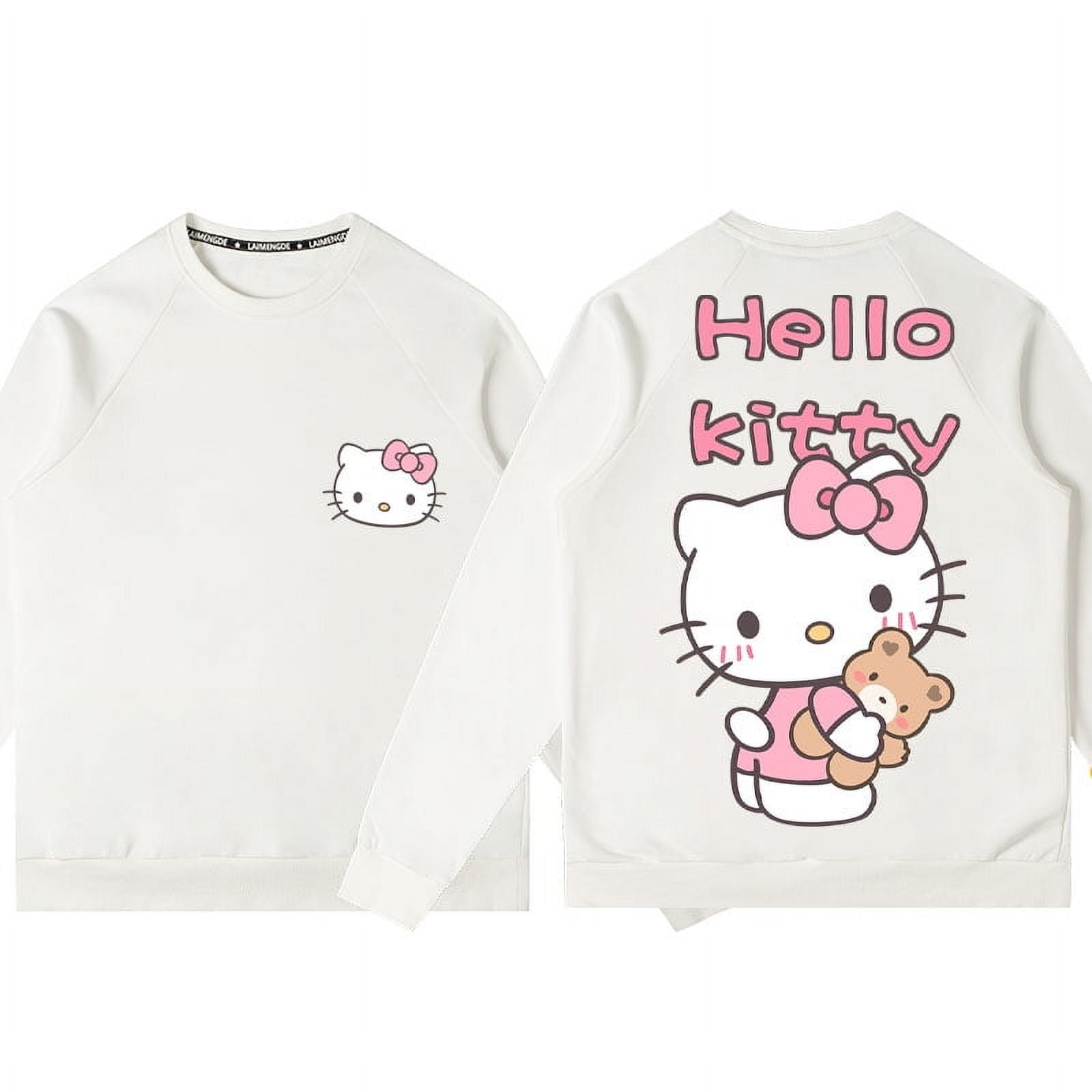 Cartoon Hello Kitty Crewneck Hoodie Women's Fashion Slouchy Coat Sanrio ...
