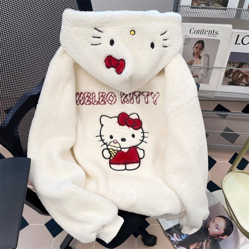 Cartoon Hello Kitty Embroidered Jacket Women Autumn Winter Cute ...