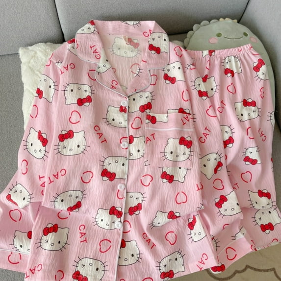 Cartoon Hello Kitty Pajamas Set Women's Autumn Winter Long Sleeve ...