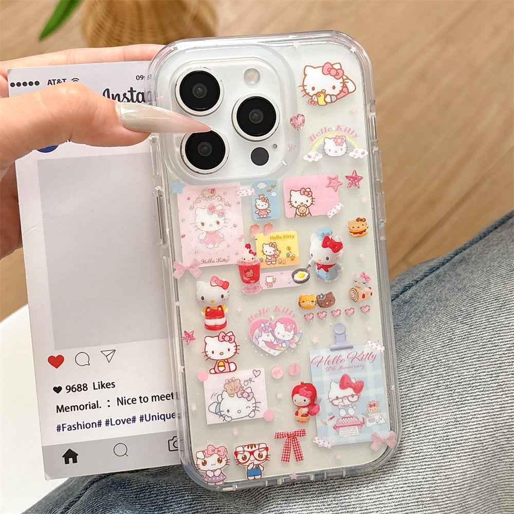 Cartoon Hello Kitty Pattern Phone Case For iPhone 16 Pro Max 14 15 Plus ...