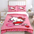 Cartoon Hello Kitty Pattern Quilt Cover Pillowcase Three Piece Multi ...