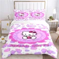 Cartoon Hello Kitty Pattern Quilt Cover Pillowcase Three Piece Multi ...