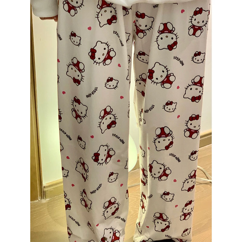 Cartoon Hello Kitty Plaid Pajama Pants Women Spring Autumn New Sweet ...