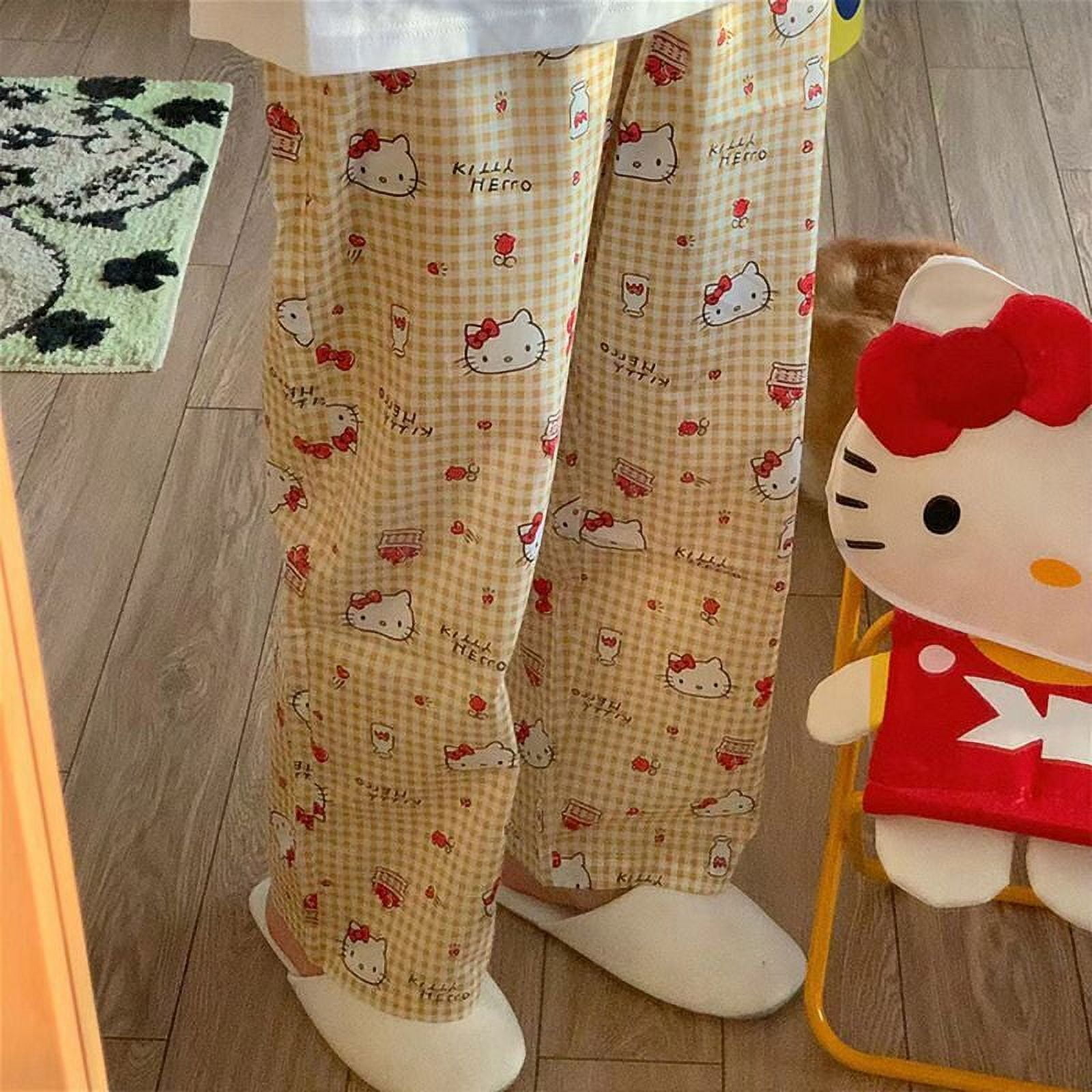 Cartoon Hello Kitty Plaid Pajama Pants Women Spring Autumn New Sweet ...
