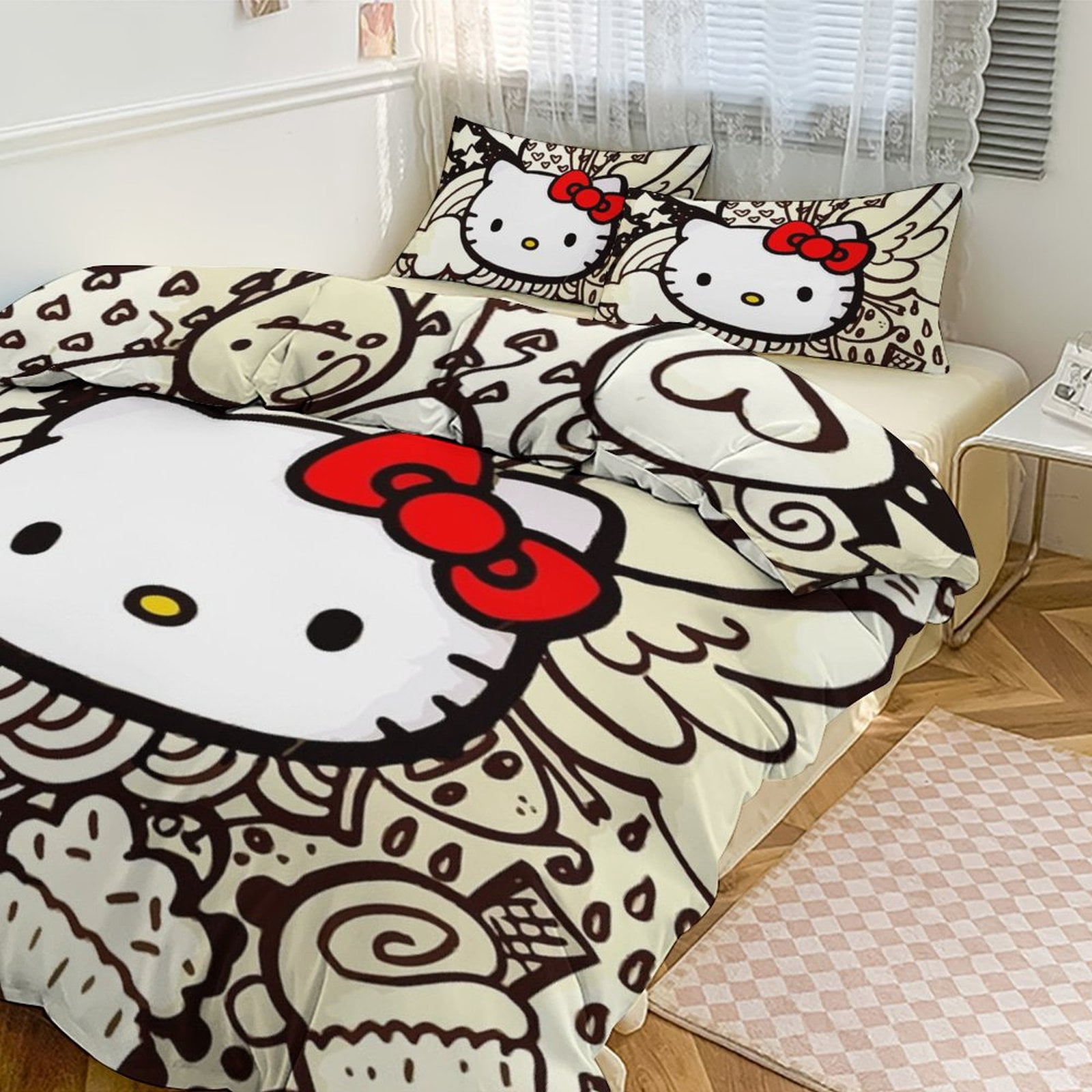 Cartoon Hello Kitty Sheet Set - Super Soft 3 Piece Bedding Set ...
