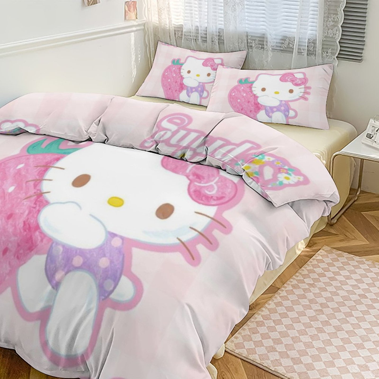 Cartoon Hello Kitty Sheet Set - Super Soft 3 Piece Bedding Set ...