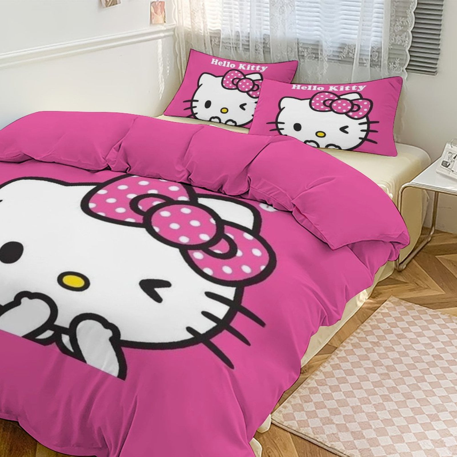 Cartoon Hello Kitty Sheet Set - Super Soft 3 Piece Bedding Set ...