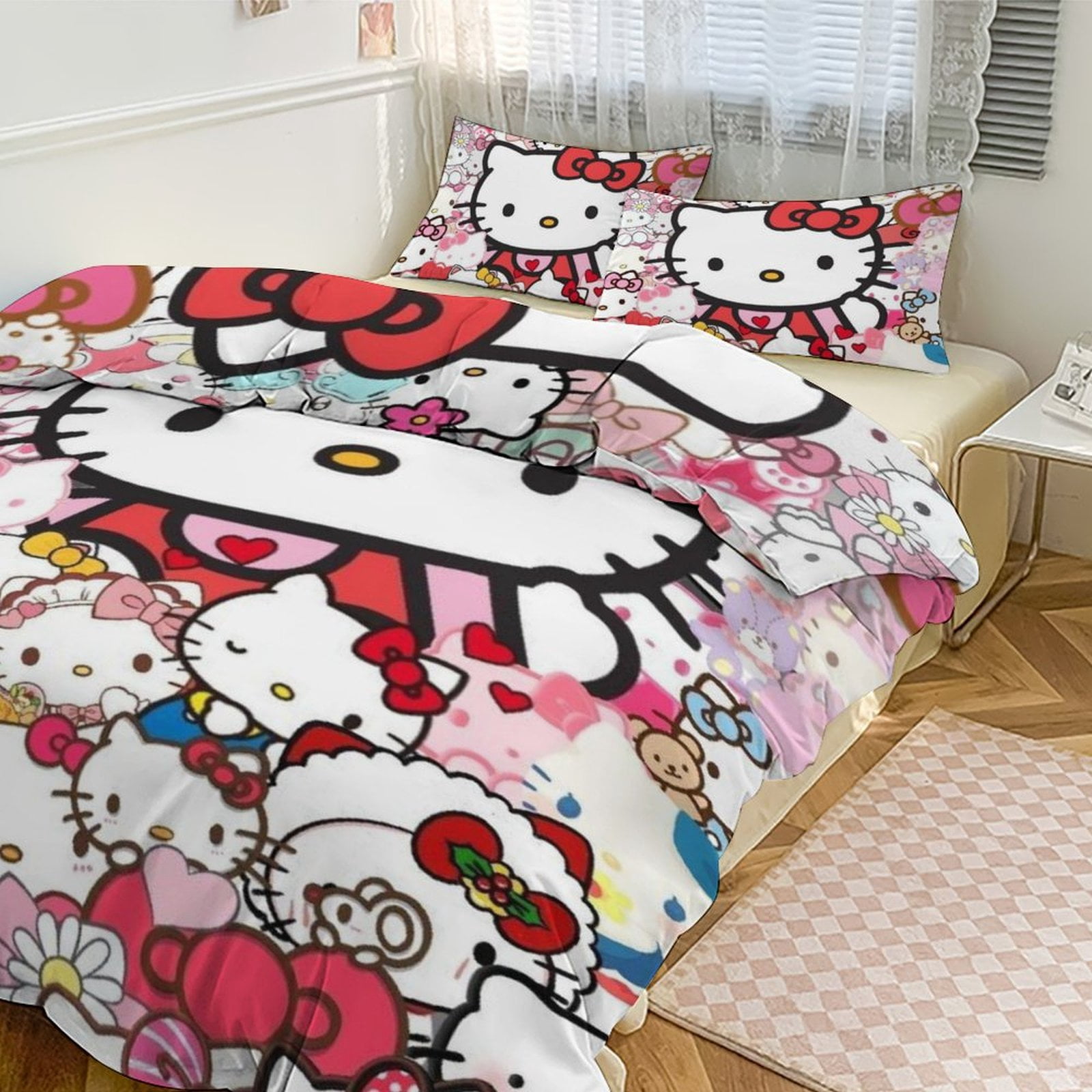 Cartoon Hello Kitty Sheet Set - Super Soft 3 Piece Bedding Set ...
