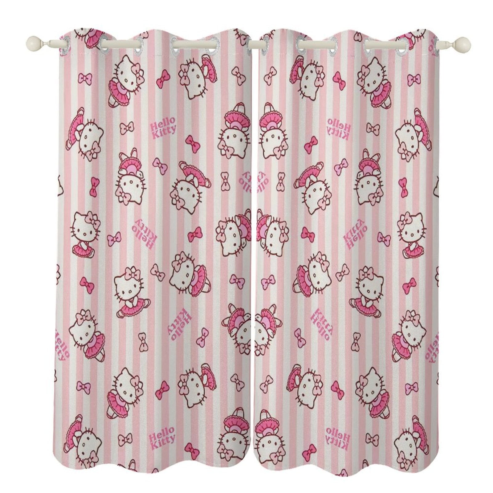 Cartoon Hello Kitty Stripes Kids Curtains 52 X 84 Inch,Cartoon Blackout ...