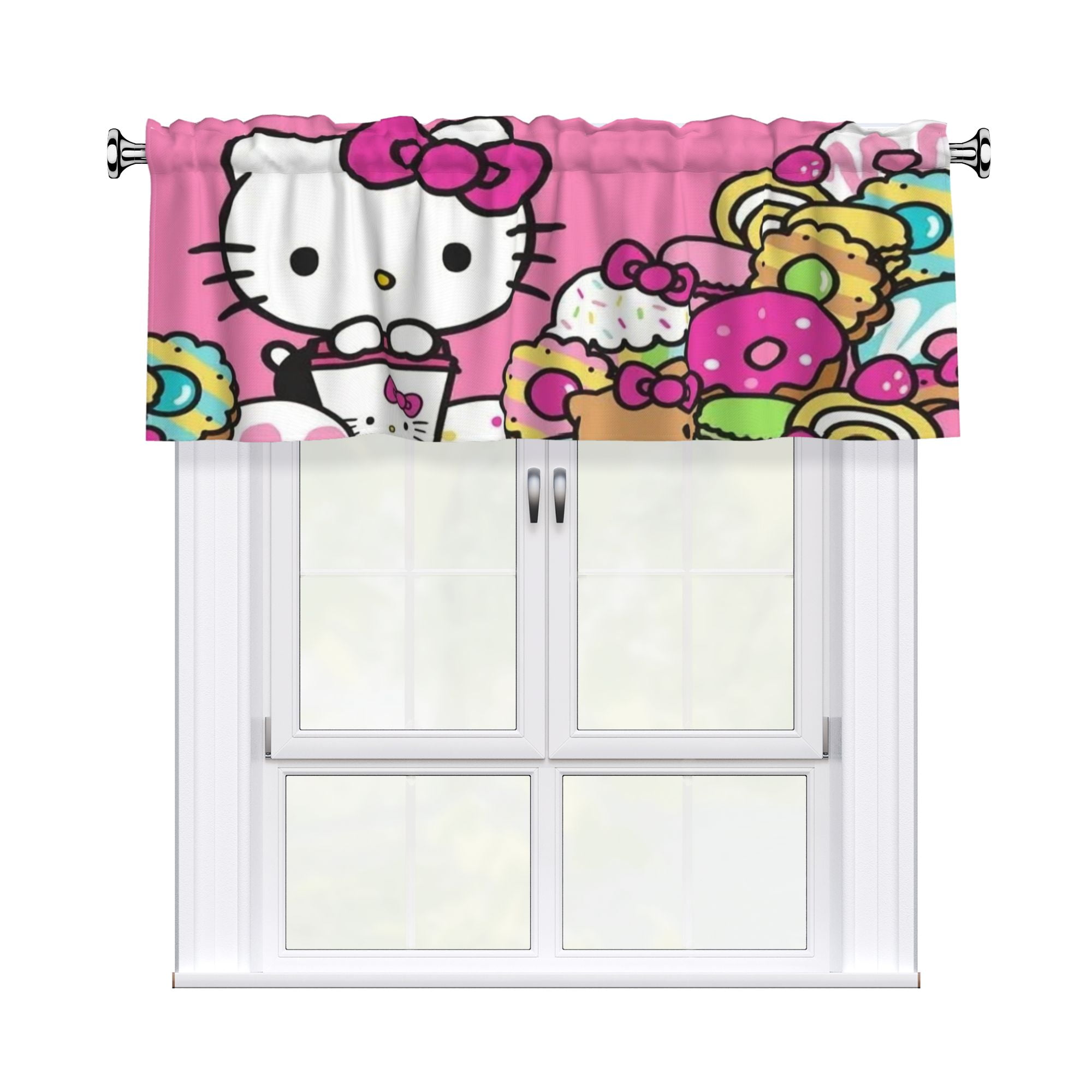Cartoon Hello Kitty Valance Curtain for Kithchen Windows Cute Sunshine ...