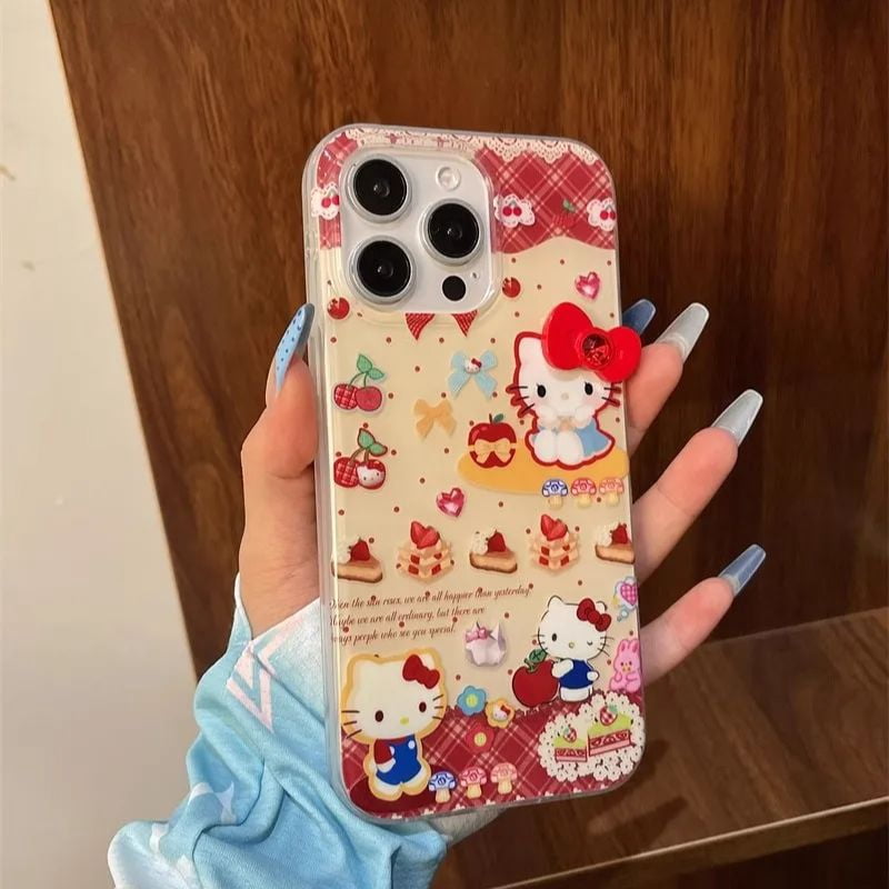 Cartoon Hello Kitty Y2K Cute Cake Cherry Apple Phone Case For iPhone 15 ...