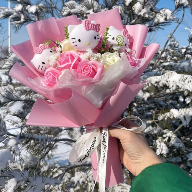 Cartoon Hellokitty Cat Soap Flowers Plush Doll Toy bridal bouquet ...