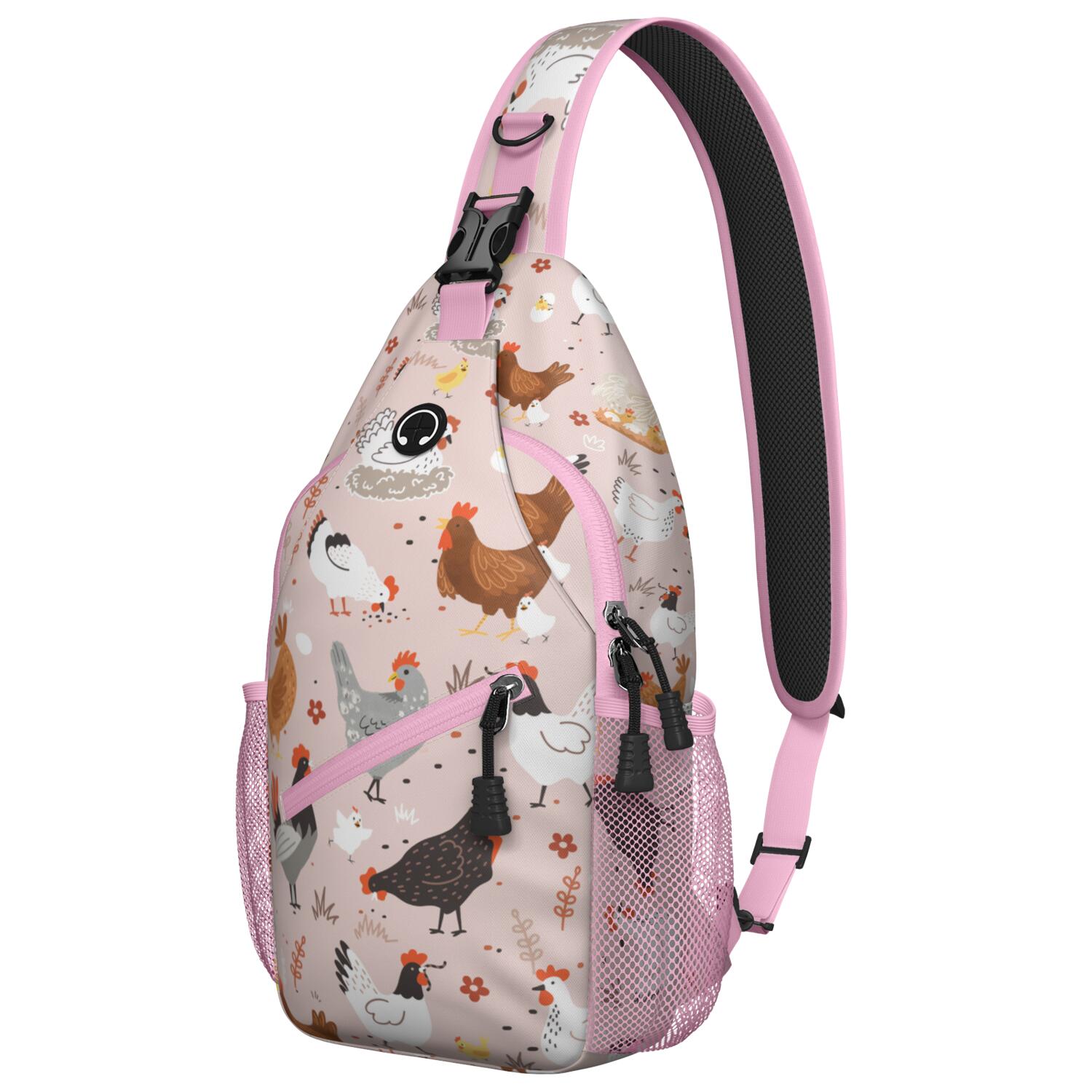 Cartoon Hen and Chick Sling Backpack, Rustic Farm Style Chicken Egg ...